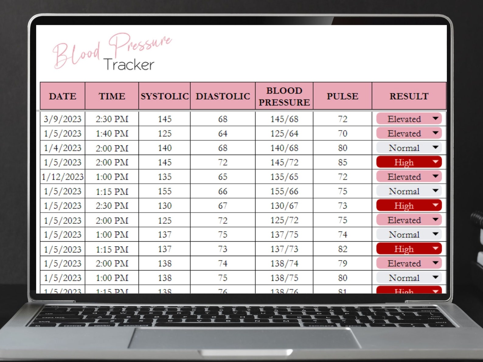 Blood Pressure Tracker Excel Spreadsheet Blood Pressure Log - Etsy Canada