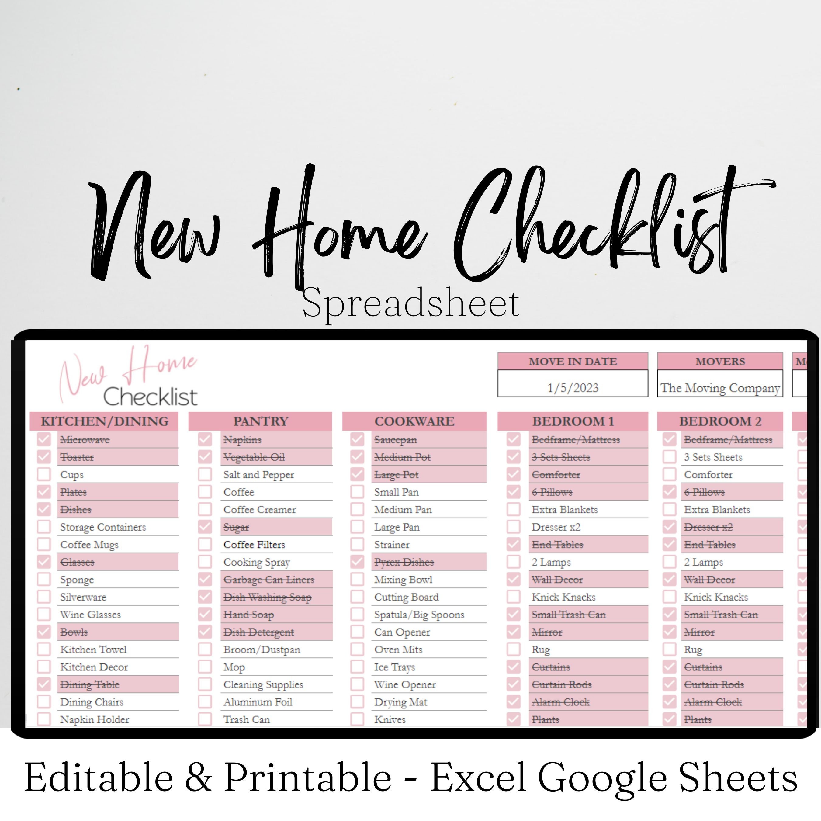 Excel Itemized Spreadsheet New Home Checklist Template Excel