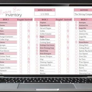 Moving Box Inventory Excel Spreadsheet, Organized Moving, Home ...
