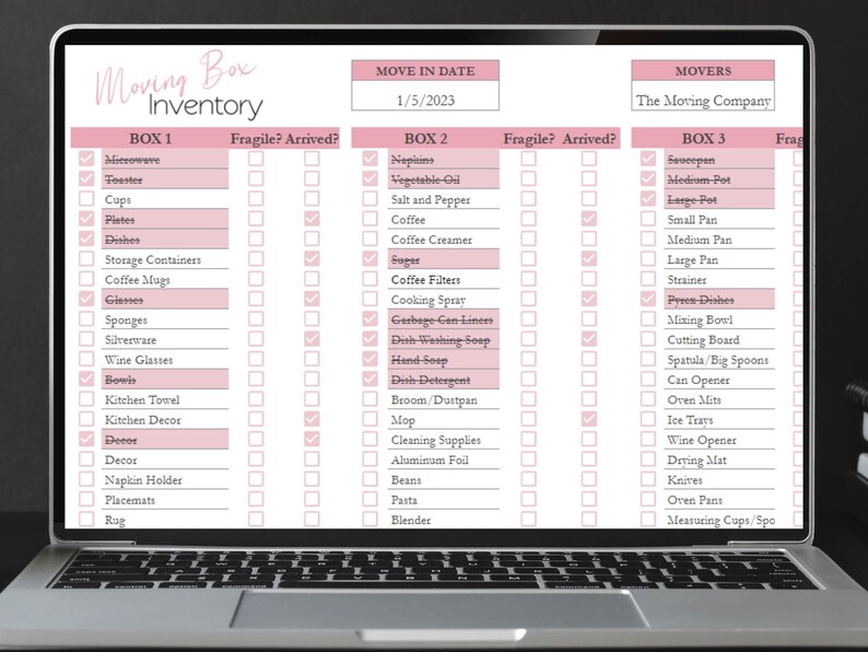 Moving Box Inventory Excel Spreadsheet, Organized Moving, Home ...