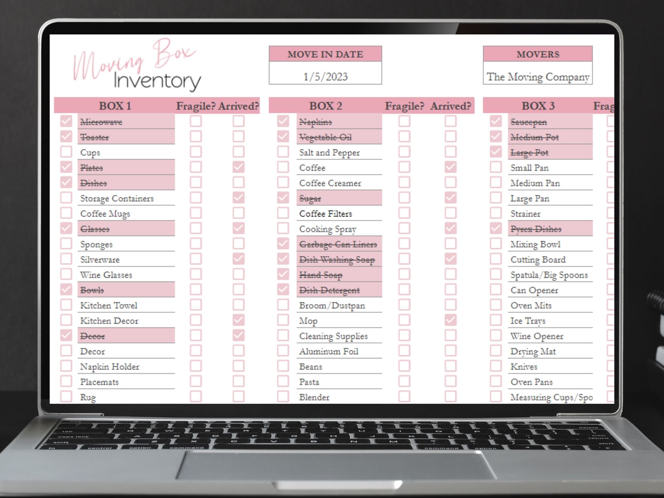 Moving Box Inventory Excel Spreadsheet Organized Moving Home - Etsy