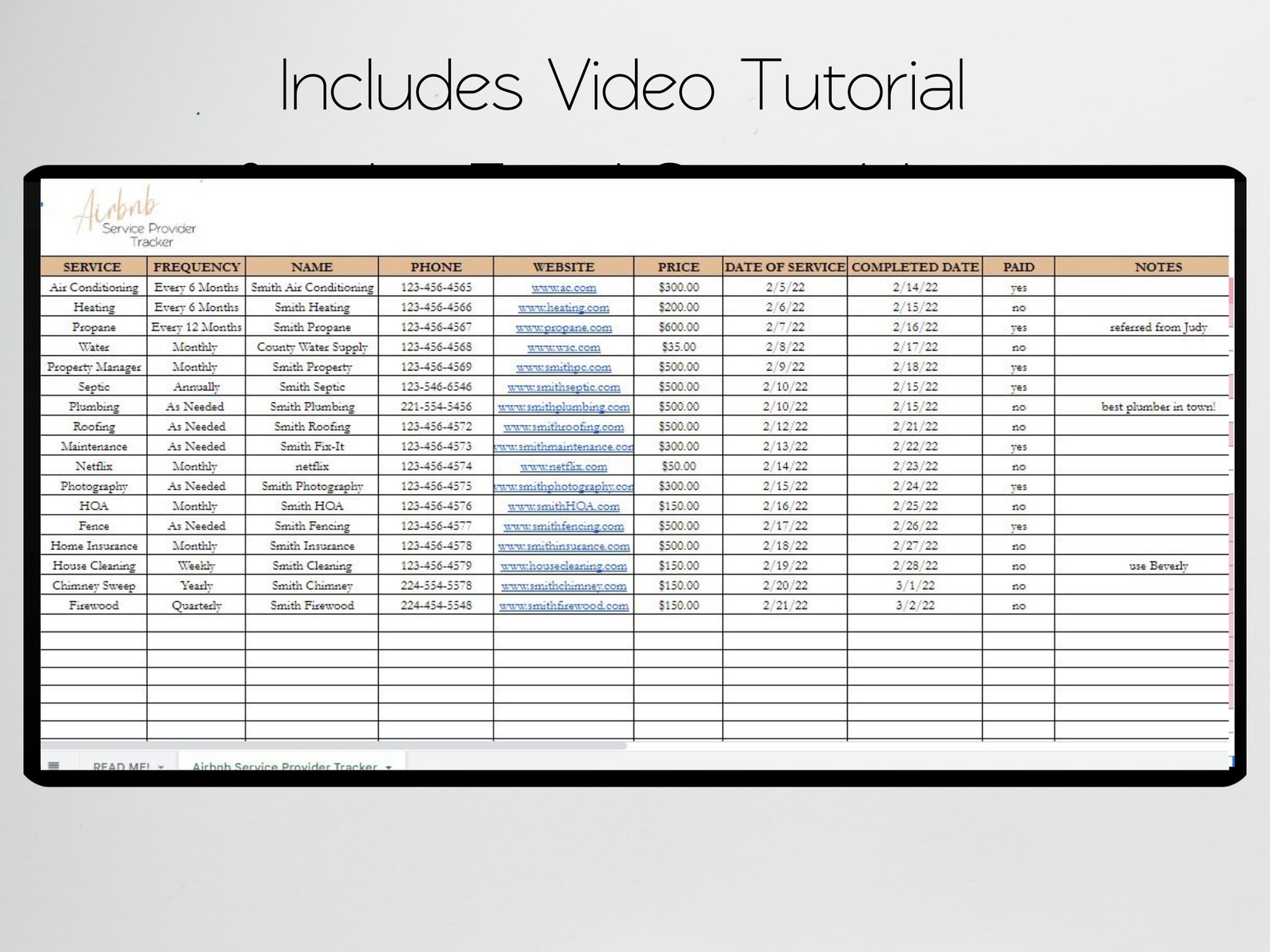 Vendor List, Service Provider Tracker, Rental Property Maintenance ...
