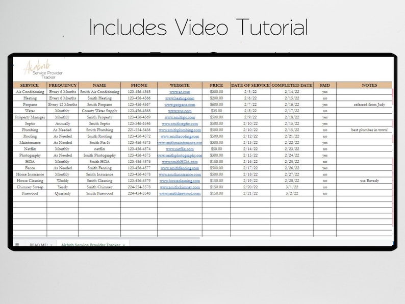 Vendor List, Service Provider Tracker, Rental Property Maintenance ...