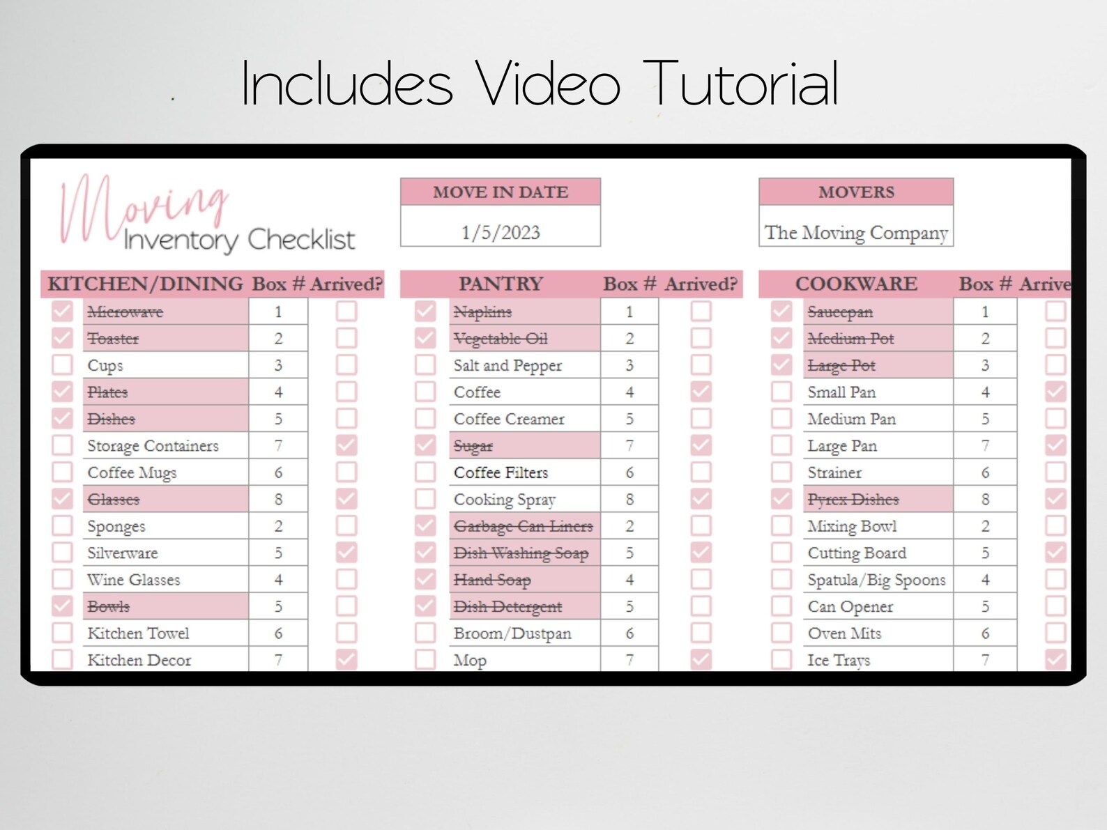 Moving Inventory Template Google Sheets, Moving Planner, Moving List ...