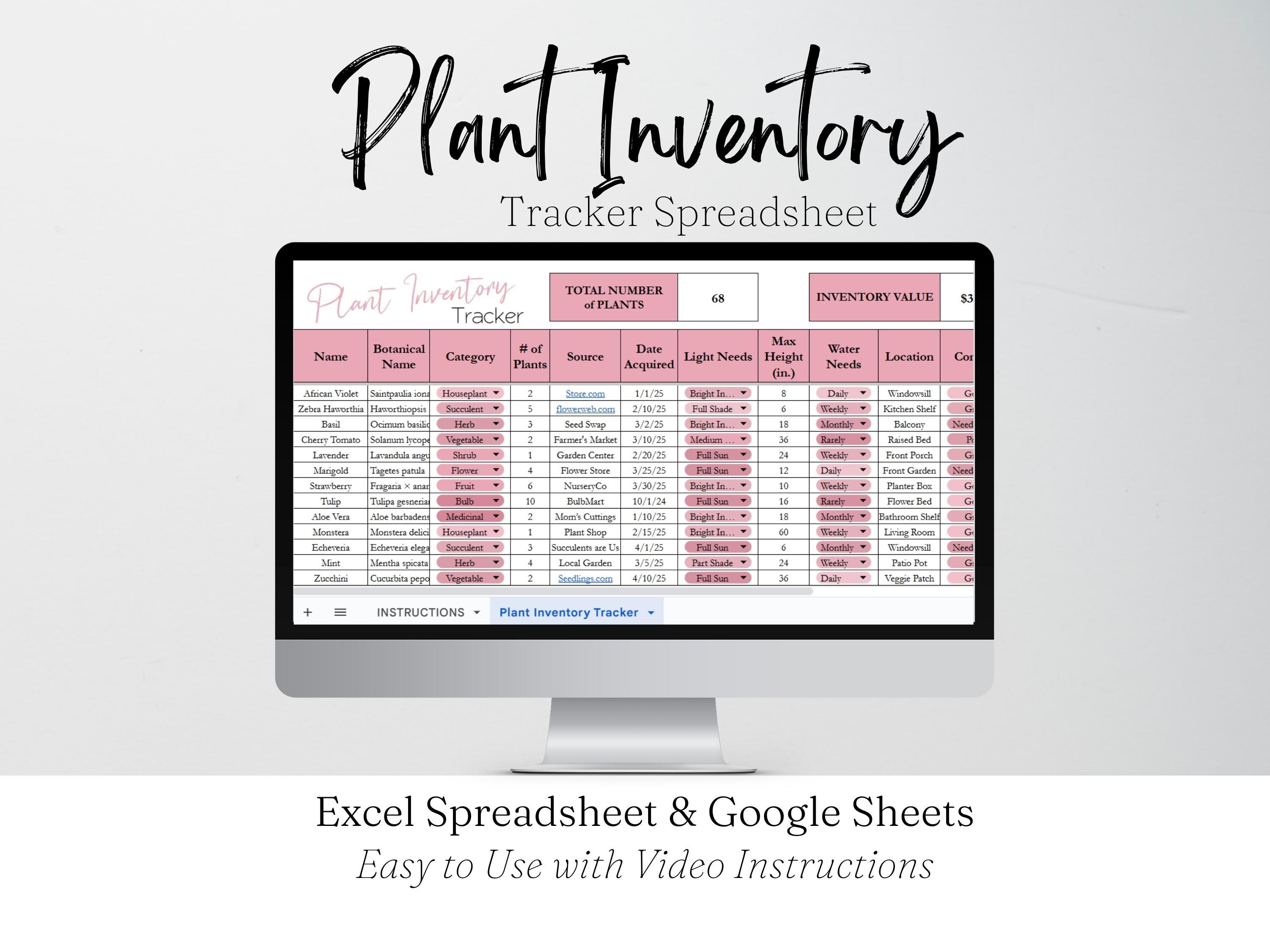 Plant Inventory Tracker Spreadsheet Template, Plant Journal, House ...