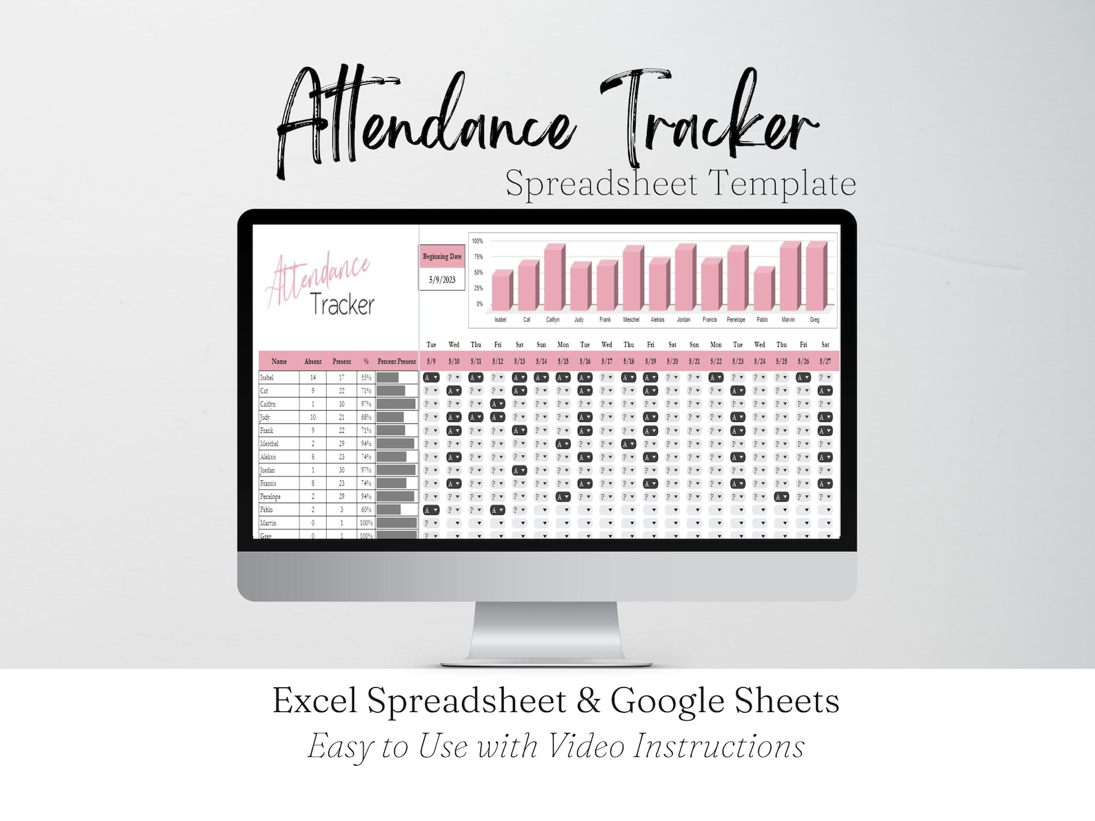 Attendance Sheet, Attendance Tracker for Google Sheets, Attendance ...