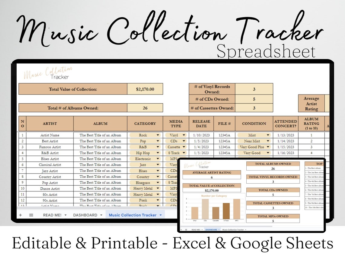 Music Collection Tracker Excel Spreadsheet Music Tracker - Etsy