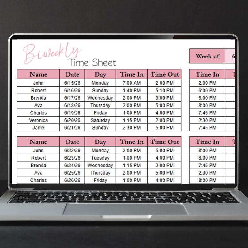 Biweekly Timesheet Template, Work Log Regular Hours & Overtime Tracker ...