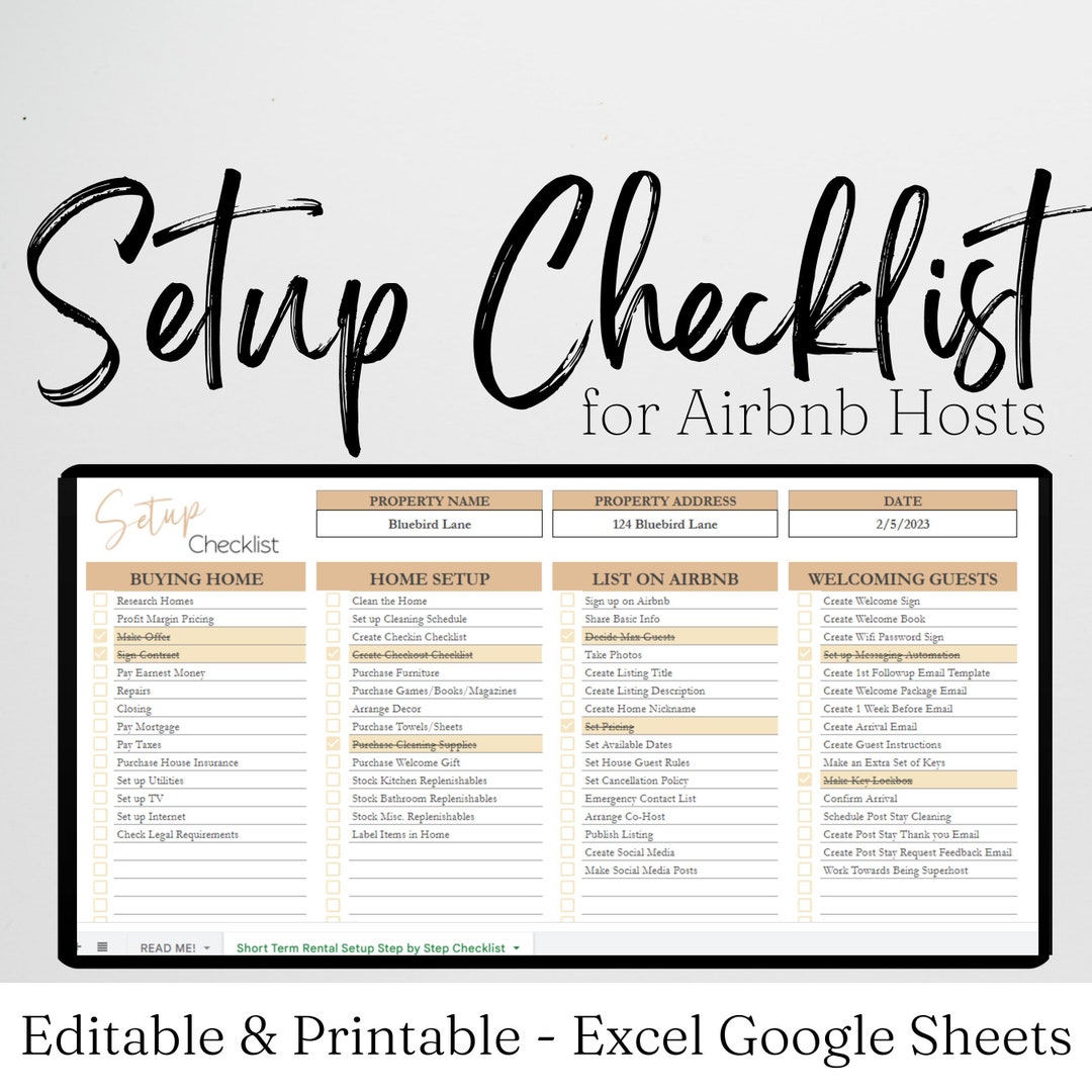 Set up Checklist Template, Setup Guide for Short Term Rentals, Rental ...