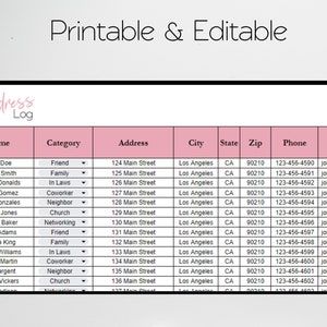 Address Tracker Template Excel Spreadsheet, Address Book, Address Log ...