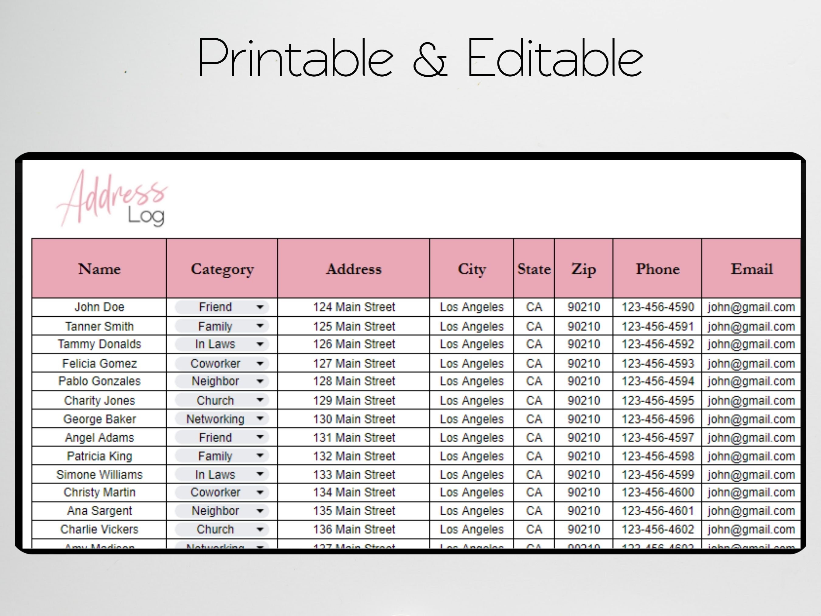Address Tracker Template Excel Spreadsheet, Address Book, Address Log ...