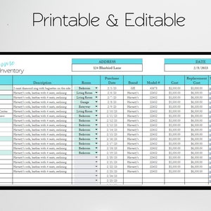 Home Inventory Spreadsheet, Home Inventory Template, Home Inventory ...