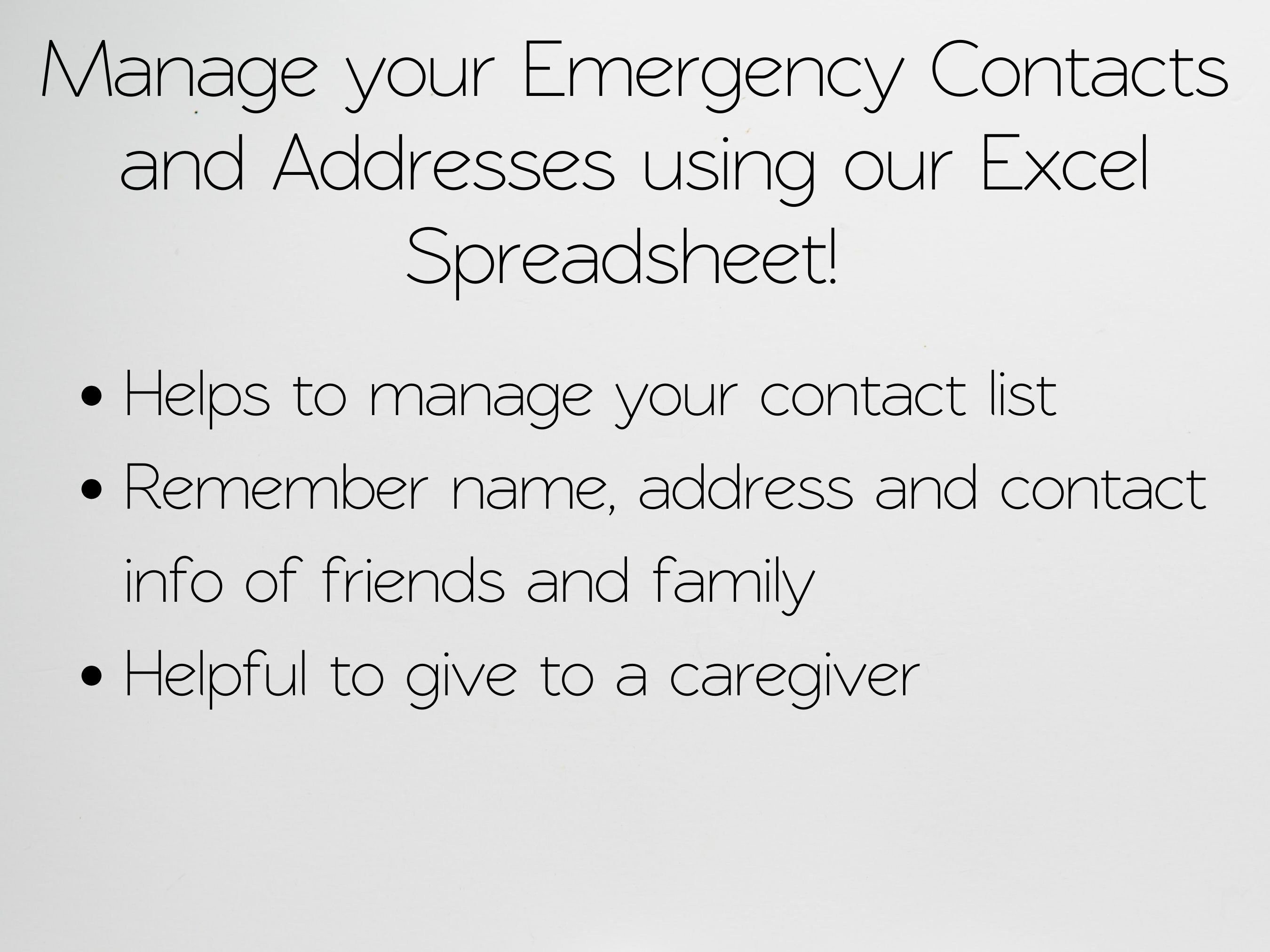Emergency Contact List Template Excel Spreadsheet Emergency - Etsy