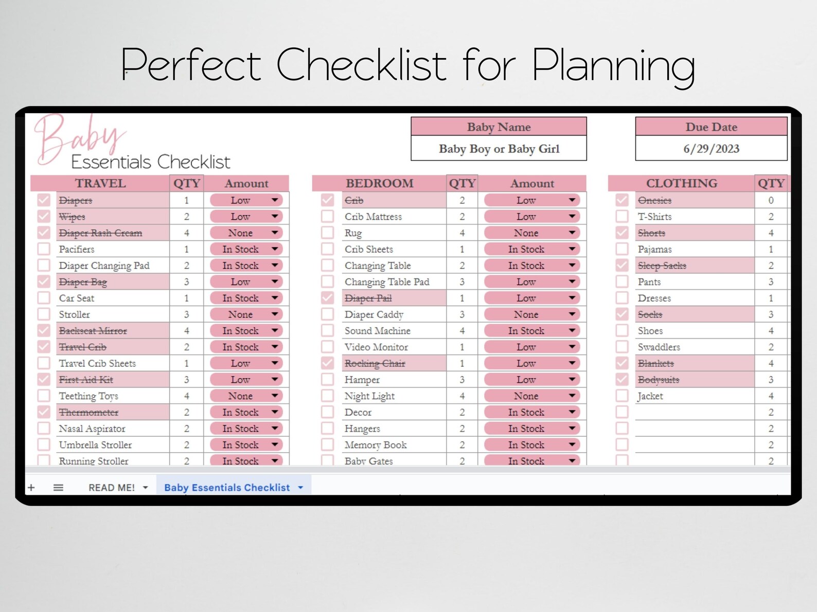 Baby Essentials Checklist Google Sheets, Baby Registry Checklist ...