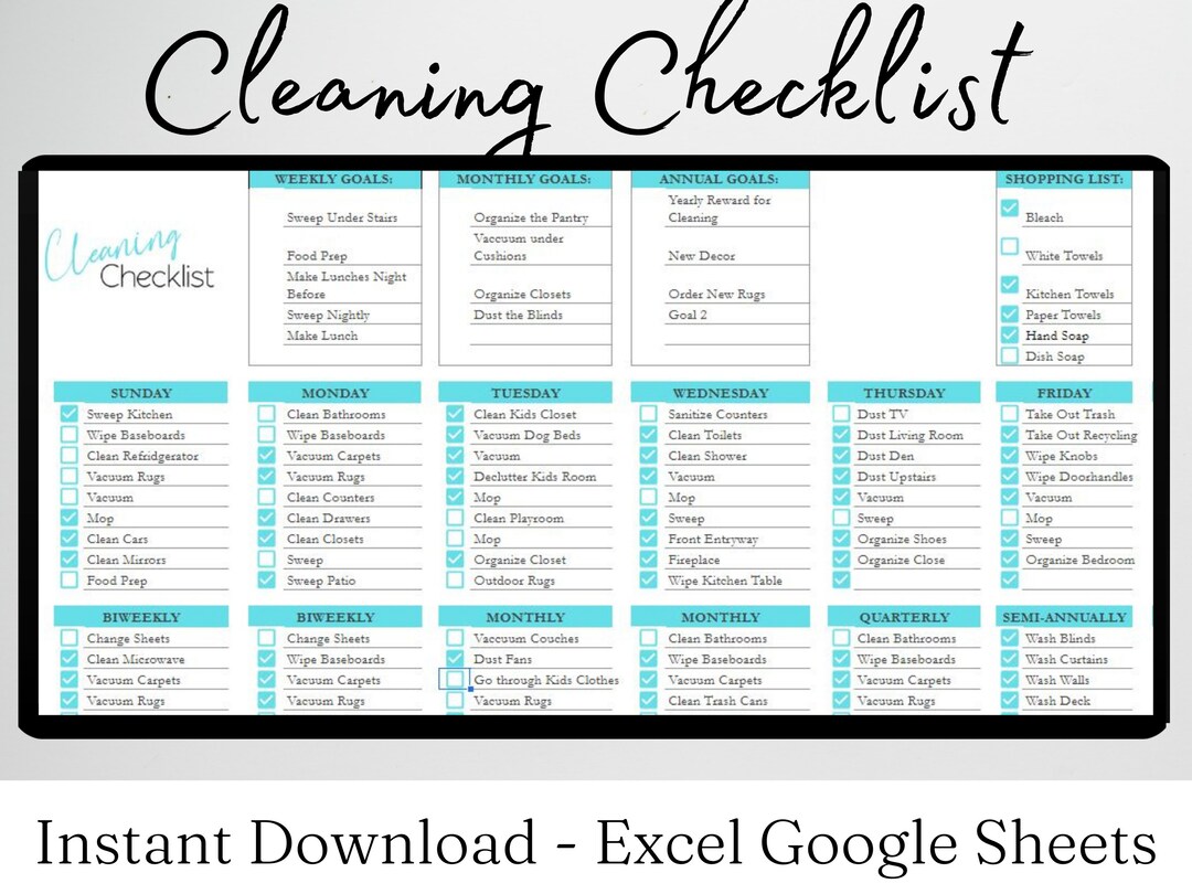 Cleaning Check List Cleaning Checklist Spreadsheet Cleaning - Etsy