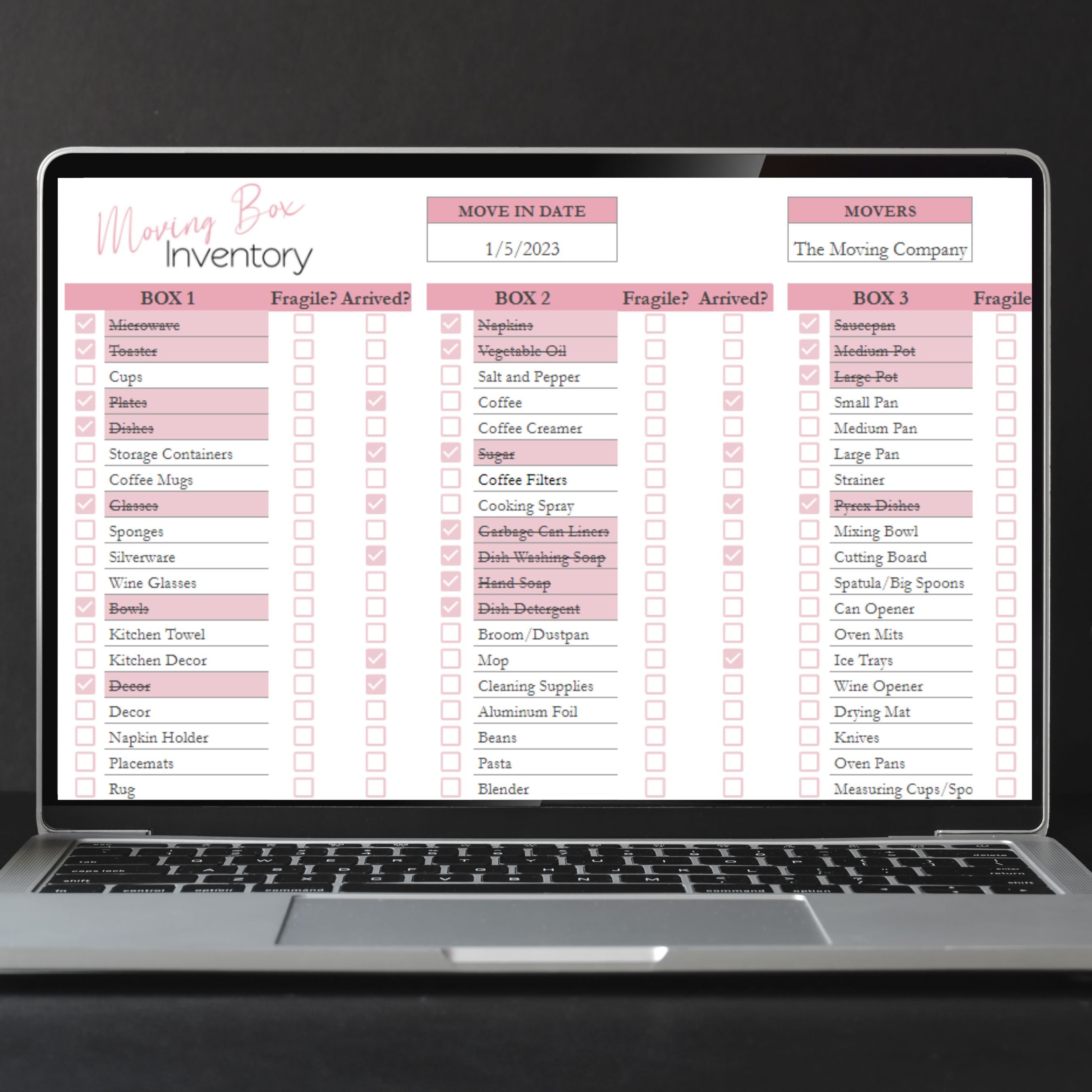 Moving Box Inventory Excel Spreadsheet, Organized Moving, Home ...
