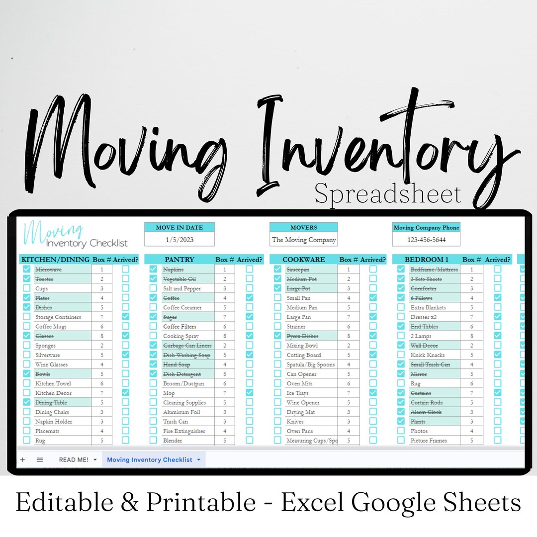 Moving Home Inventory Checklist, Moving Planning Template Excel ...