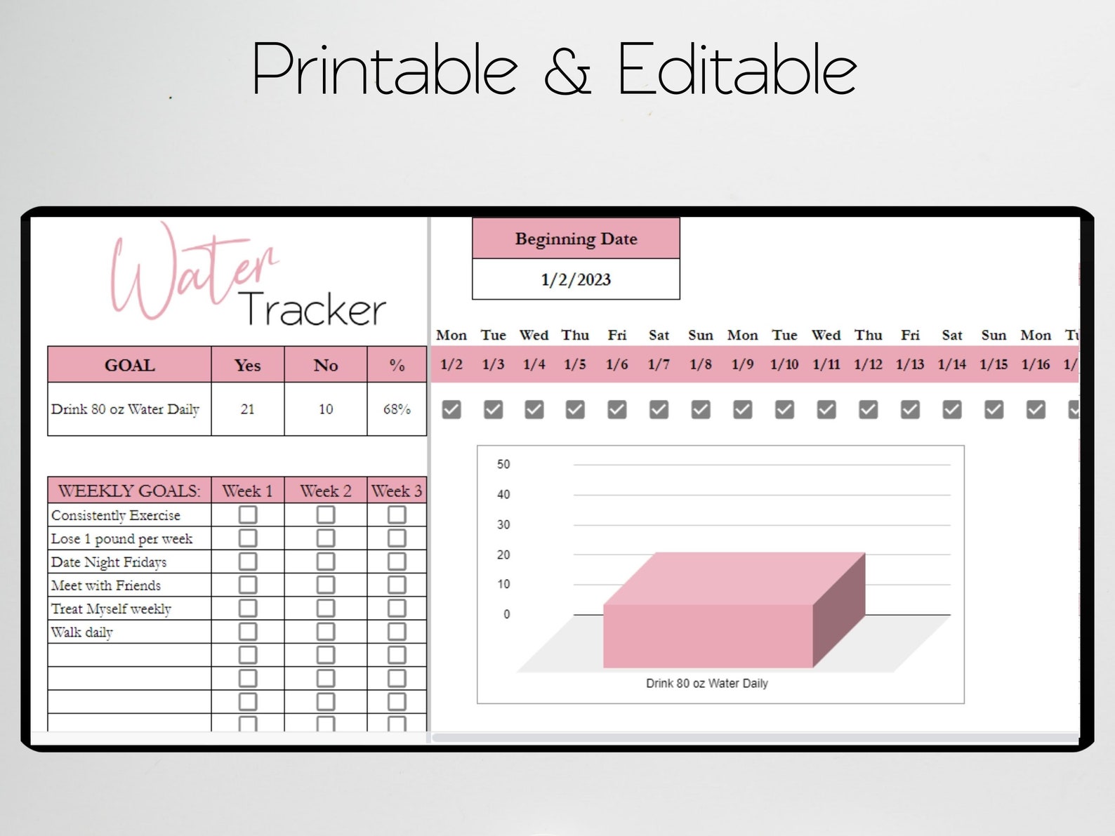 Water Tracker Template Excel Spreadsheet, Water Tracking Google Sheets ...