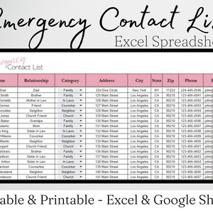 Emergency Contact List Template Excel Spreadsheet, Emergency ...