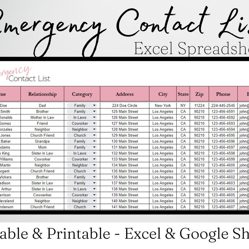 Emergency Contact List - Etsy