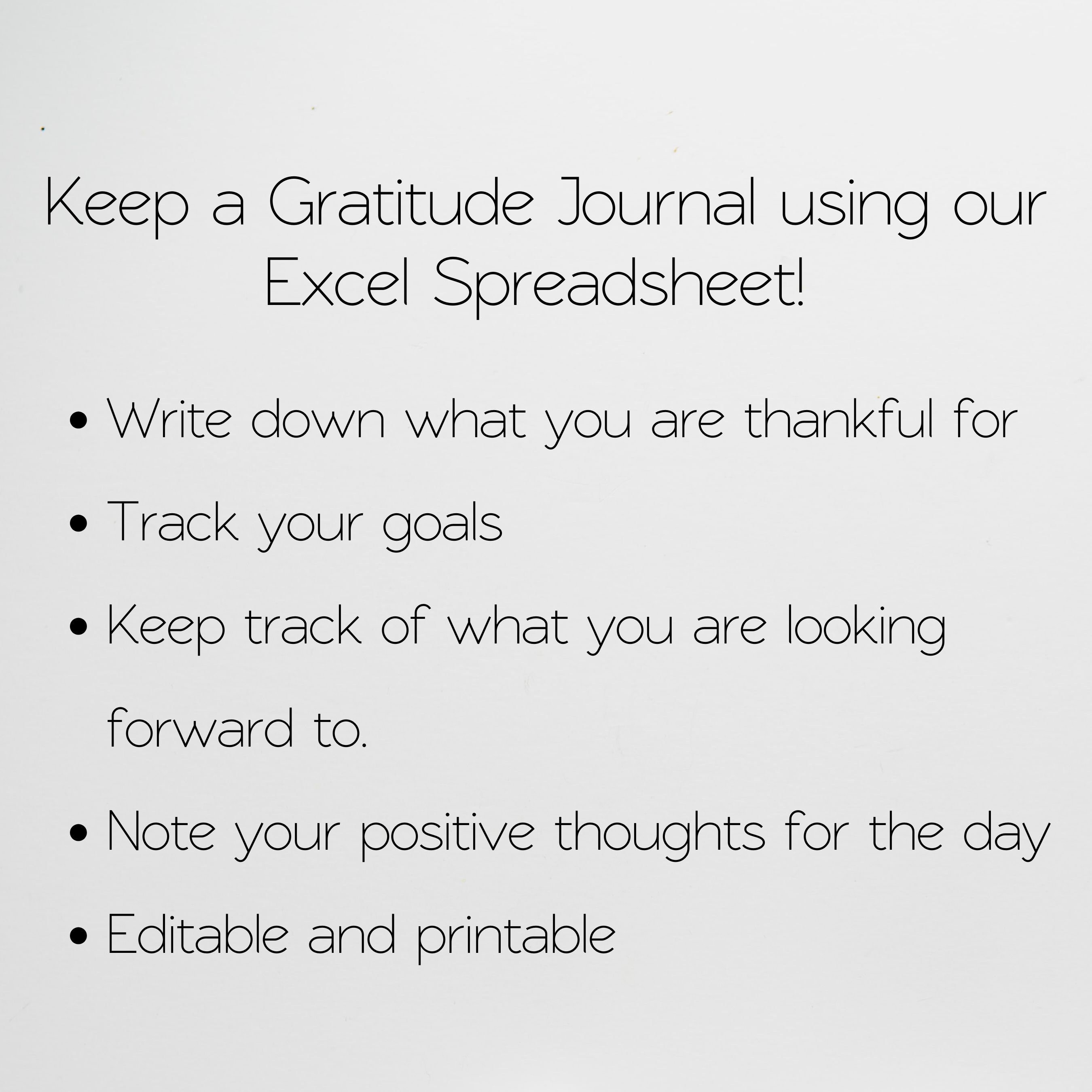 Gratitude Journal Template Excel Spreadsheet, Mindfulness Journal, Love ...