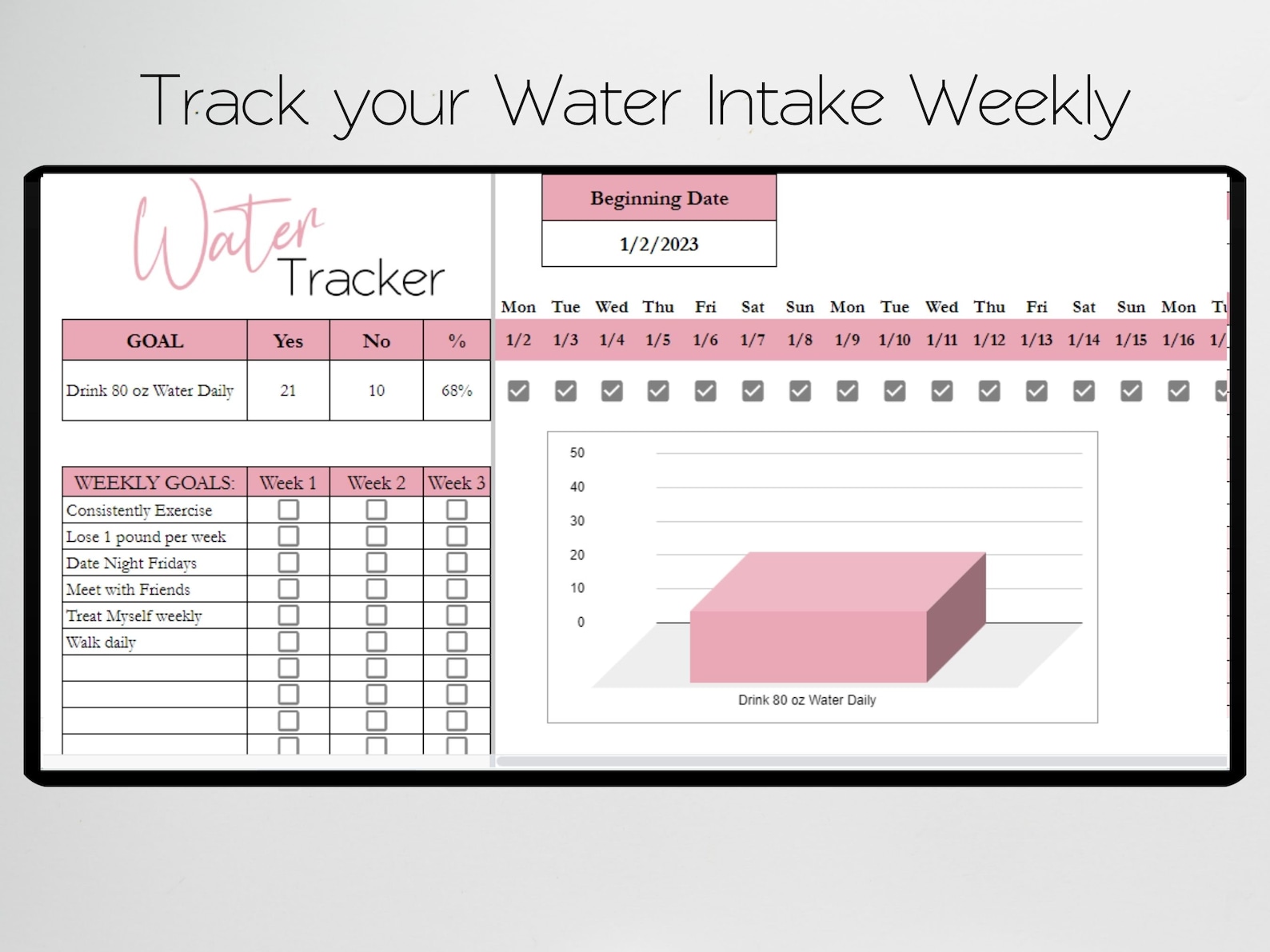 Water Tracker Template Excel Spreadsheet Water Tracking - Etsy