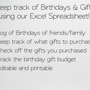Birthday Tracker Template Excel Spreadsheet, Birthday Gift Tracker ...