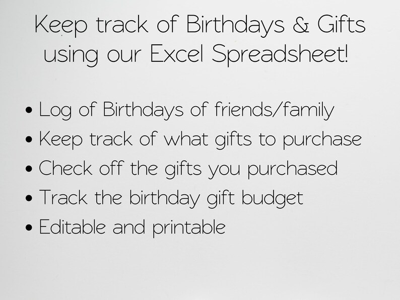 Birthday Tracker Template Excel Spreadsheet Birthday Gift - Etsy