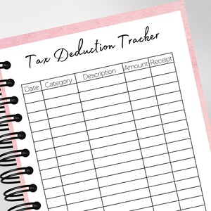 Small Business Tax Deductions Template, Tax Deduction Log, Tax ...