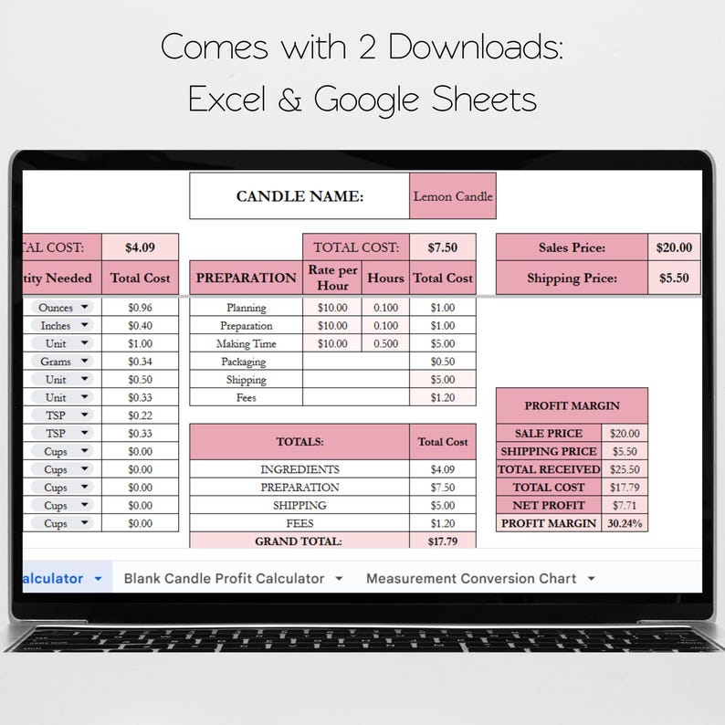 Candle Calculator Spreadsheet Template Google Sheets, Fragrance ...