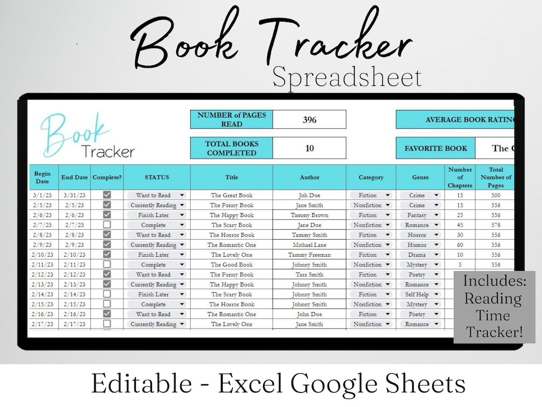 Reading Tracker Spreadsheet, Reading Tracker Google Sheets, Book ...