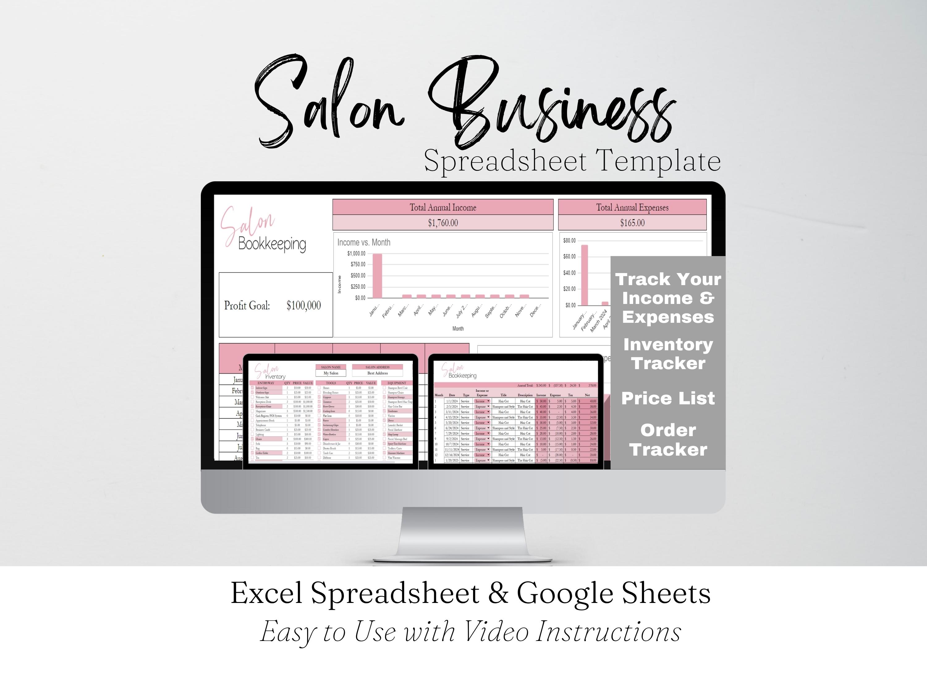 Salon Business Planner Template, Hair Salon Bookkeeping Log, Beauty ...