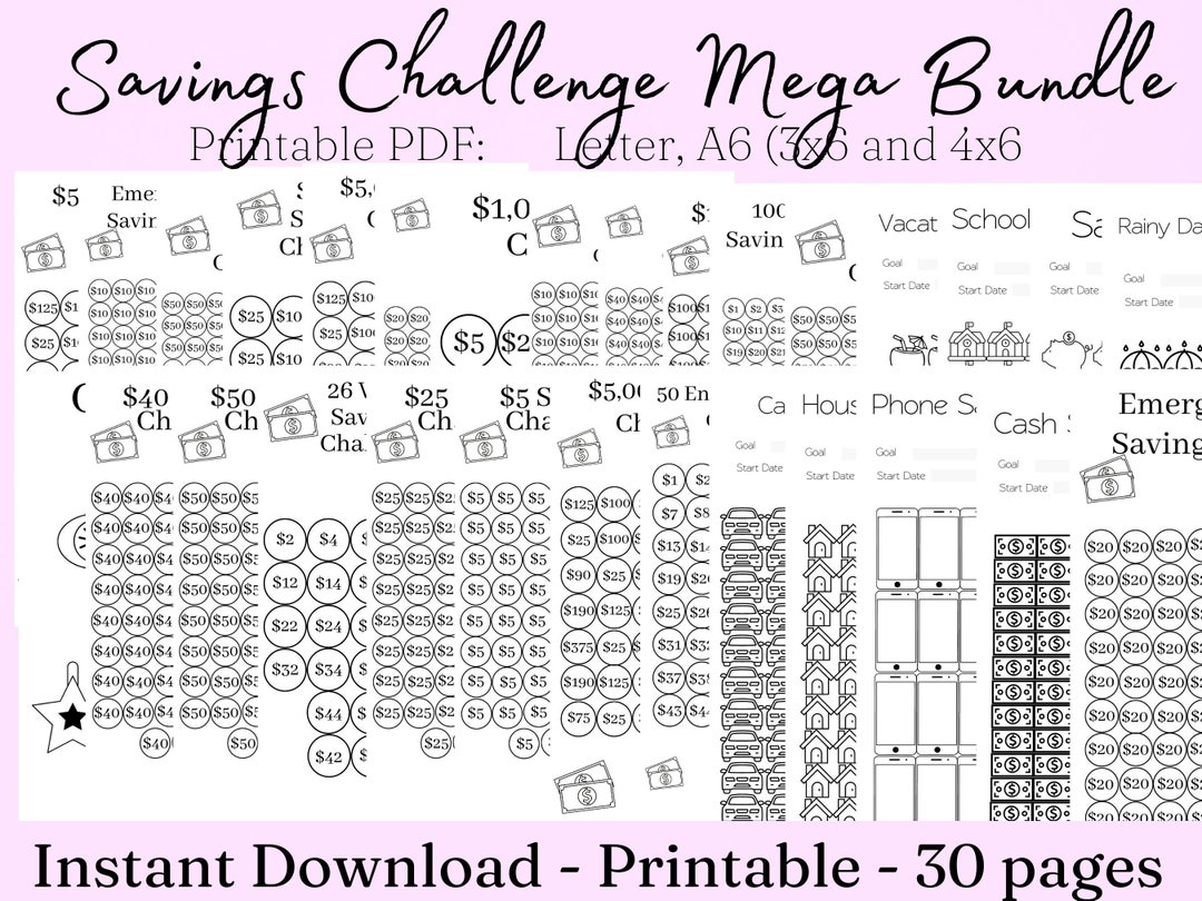 Savings Challenge Bundles Printable, Letter A6 Savings Tracker ...