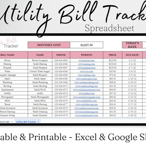 Utility Bill Tracker Excel Spreadsheet, Utilities Tracker Google Sheets ...