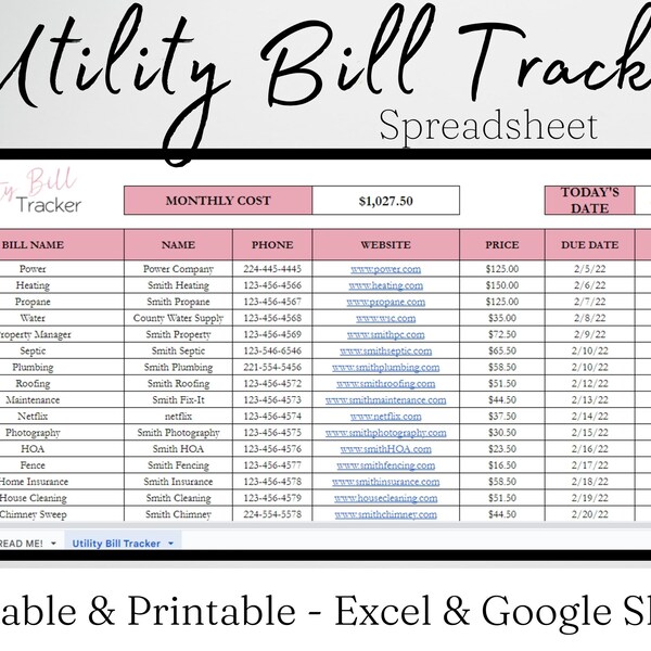 Bill Tracker Excel - Etsy