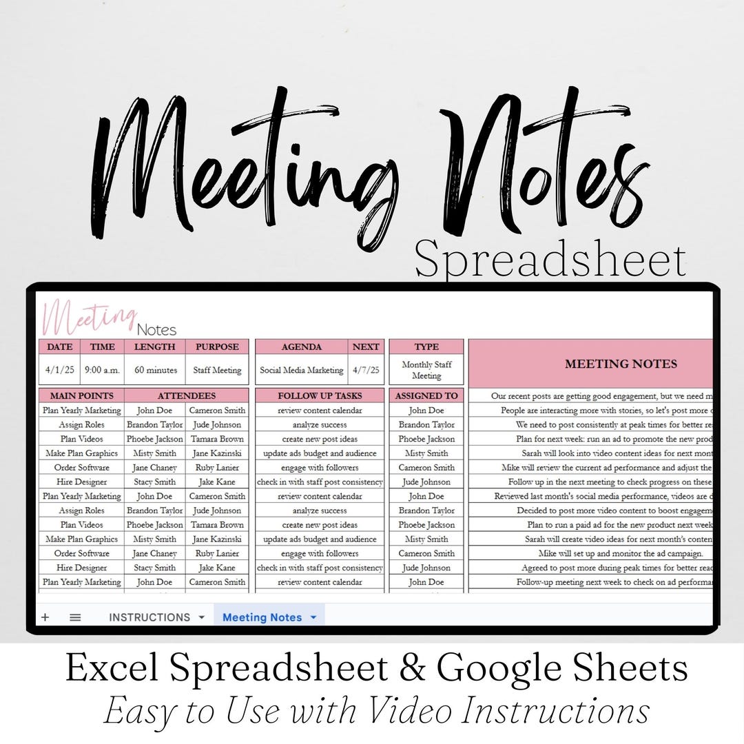Meeting Notes Tracker, Meeting Minutes Template, Team Meeting Log ...