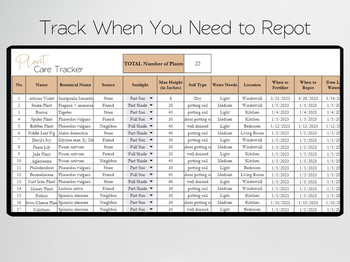 Plant Care Tracker Excel Spreadsheet Houseplants Care House - Etsy