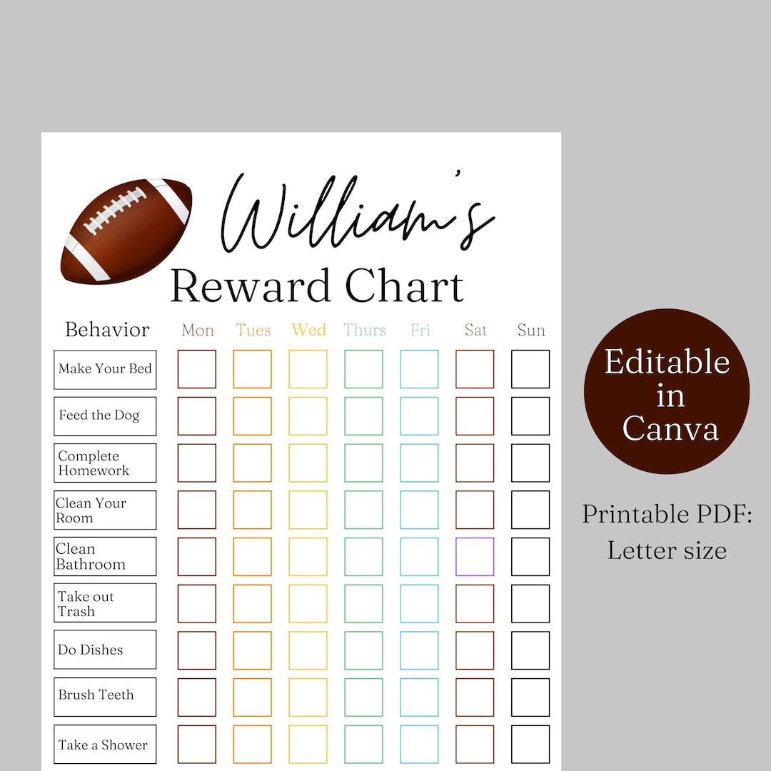 Kids Reward Chart Printable, Responsibility Chart, Kids Chore Chart ...