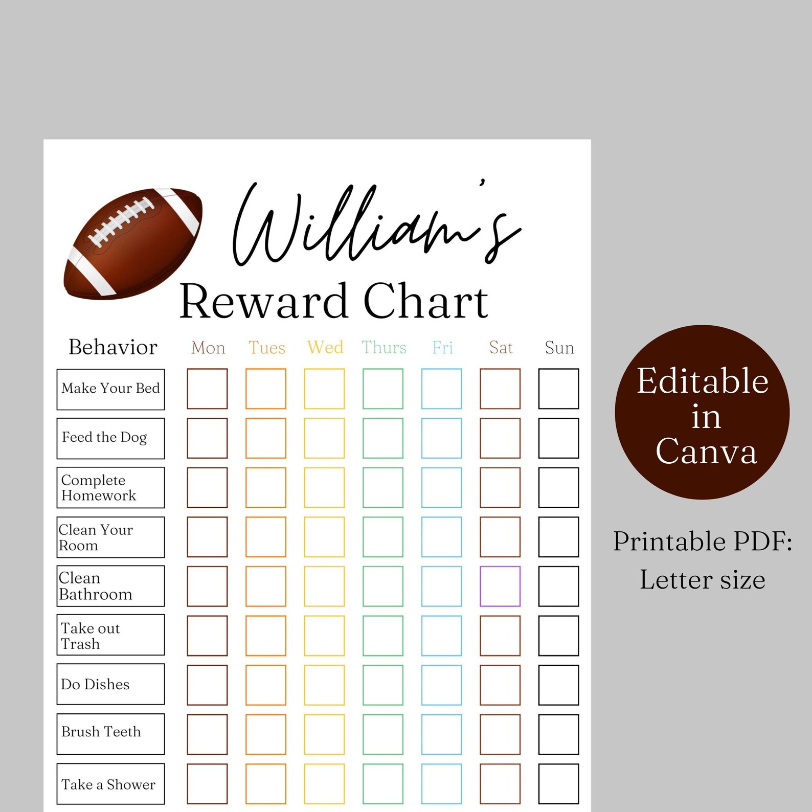 Kids Reward Chart Printable, Responsibility Chart, Kids Chore Chart ...