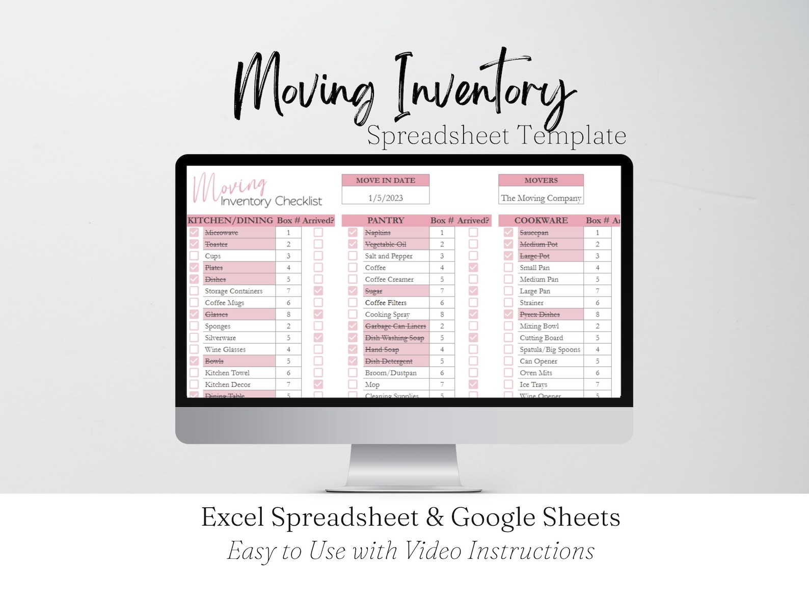 Moving Inventory Template Google Sheets, Moving Planner, Moving List ...