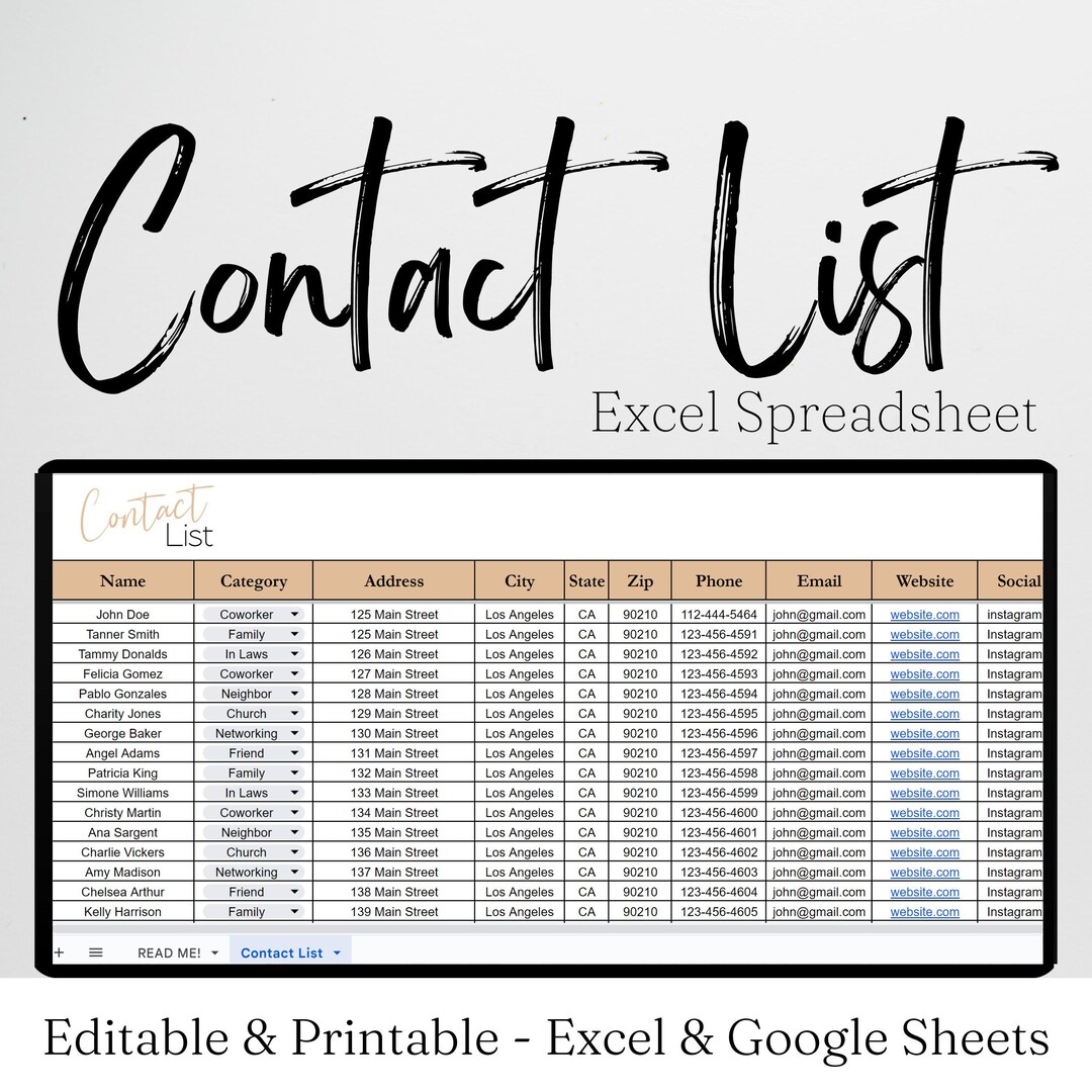 Planilha de lista de contatos do Excel, Planilha de lista de contatos ...
