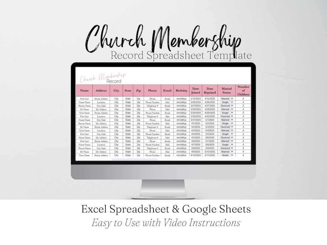 Church Membership Directory Template Excel Spreadsheet, Church ...