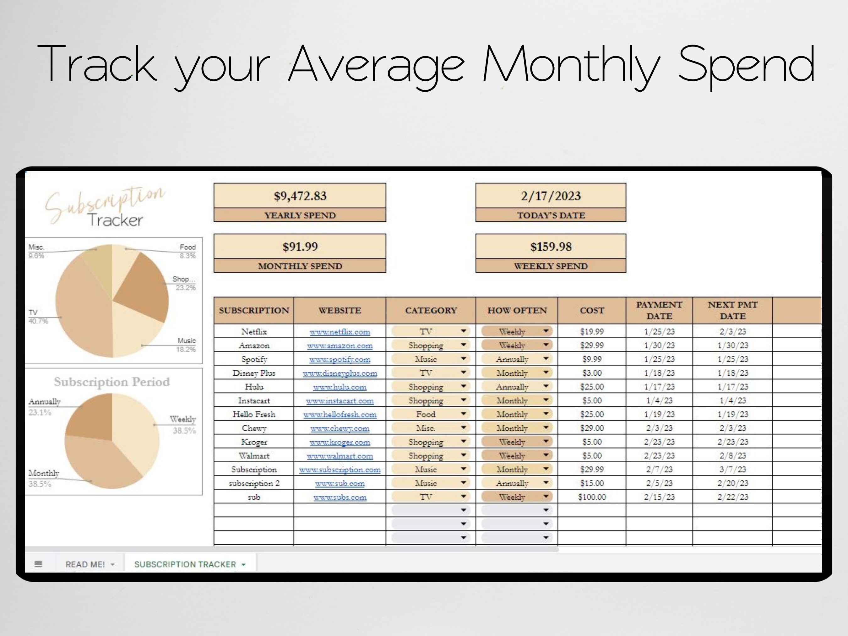 Monthly Subscription Tracker Google Sheets, Monthly Subscription ...