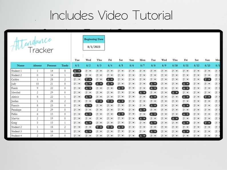 Attendance Log Attendance Tracker Excel Log School Class Template ...