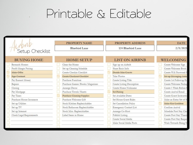 Set up Checklist Template, Setup Guide for Short Term Rentals, Rental ...