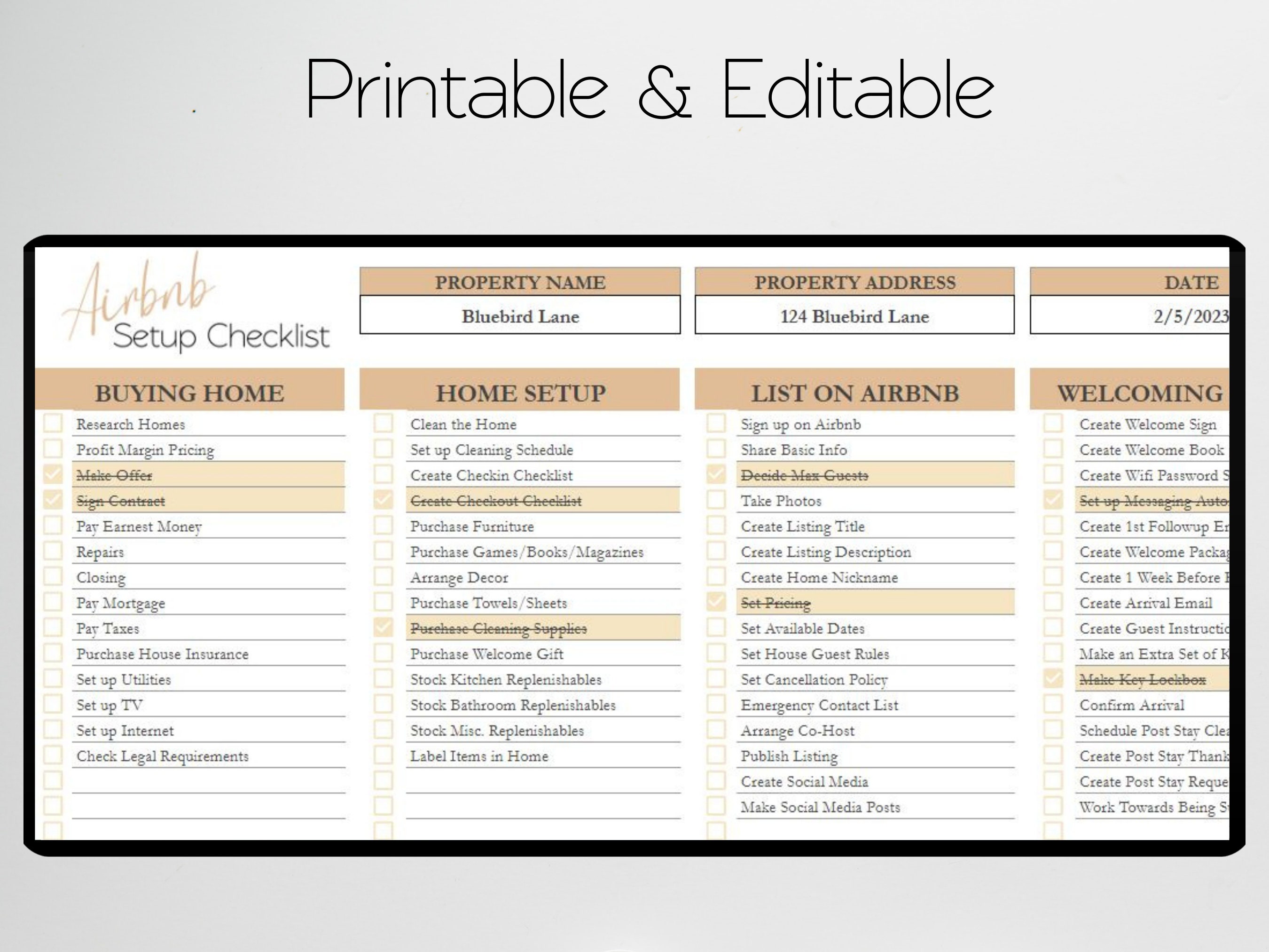Set up Checklist Template, Setup Guide for Short Term Rentals, Rental ...