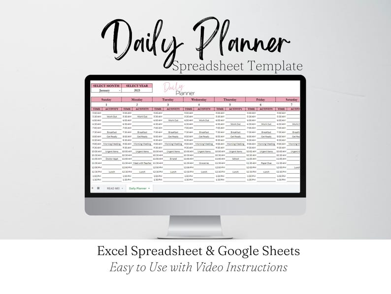Daily Hourly Planner, Excel Daily Planner, Printable Daily Planner ...