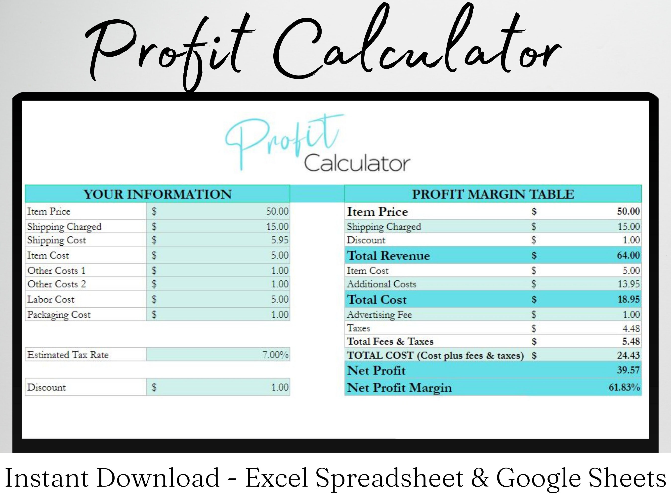Profit Margin Tracker, Product Pricing Sheet, Product Price Spreadsheet ...