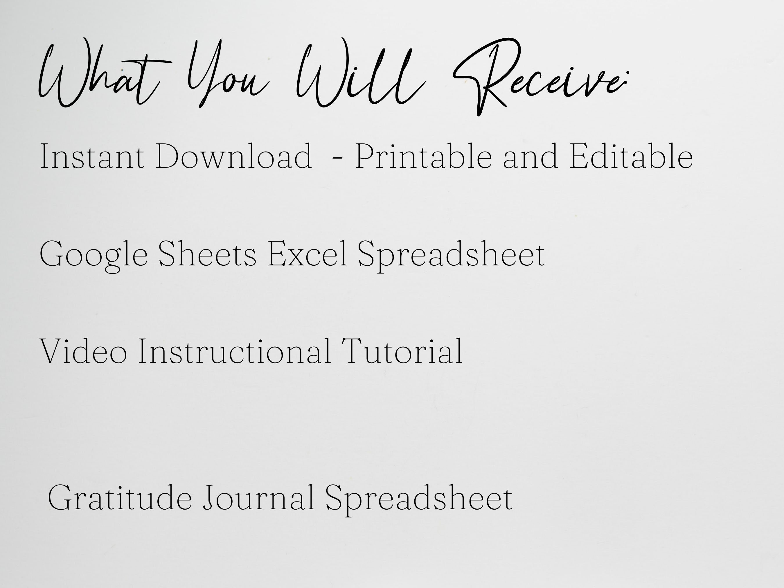 Gratitude Journal Template Excel Spreadsheet, Mindfulness Journal, Love ...
