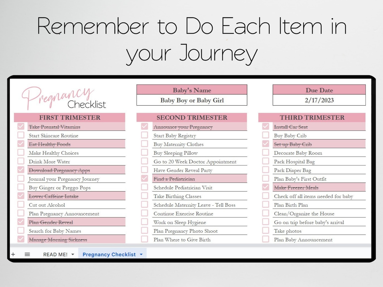 Pregnancy Checklist by Trimester Google Sheets, Pregnancy Planner ...